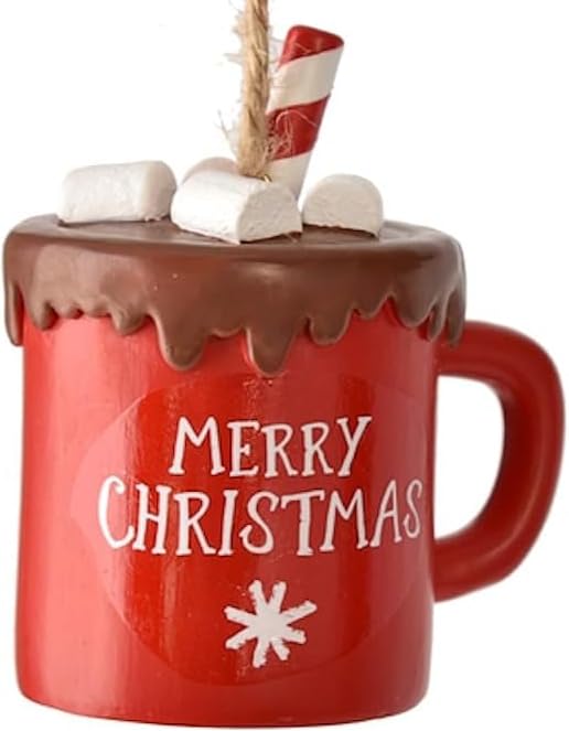 The Bridge Collection Merry Christmas Red Hot Cocoa Mug Ornament - Mug of Hot Chocolate Christmas Tree Ornaments - Comfort Food Ornament