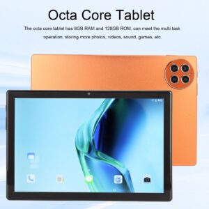 Luqeeg WiFi Tablet, 10.1 Inch Smart Tablet 5G WiFi Dual SIM Dual Standby 8GB RAM 128GB ROM 3200X1440 Resolution Video for Learning (Orange)