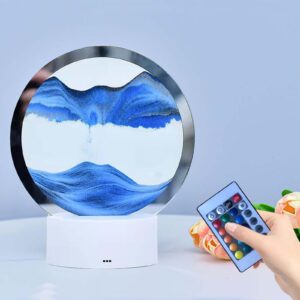 15ML USB Quicksand Table Lamp, Three-Dimensional Sand Painting Table Lamp, Mobile Hourglass Decorative Ambient Light, Living Room Bedroom Quicksand Table Lamp, Home Decoration, Gifts (Blue)