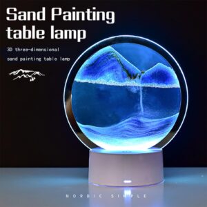 15ML USB Quicksand Table Lamp, Three-Dimensional Sand Painting Table Lamp, Mobile Hourglass Decorative Ambient Light, Living Room Bedroom Quicksand Table Lamp, Home Decoration, Gifts (Blue)