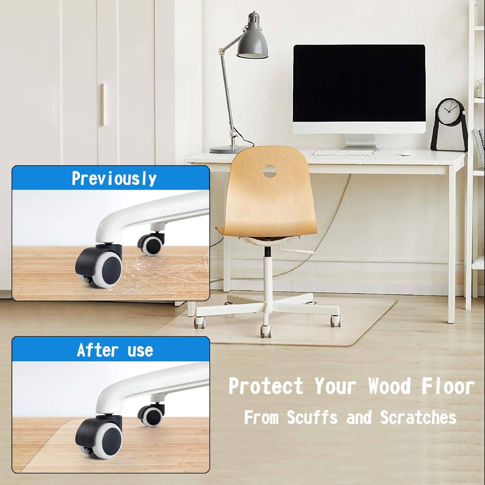 Plastic Desk Chair Mat for Hardwood Floor，Wood Floor Protector for Rolling Chair，Computer Chair Mat Large，Under Desk Mat for Carpet，1.5mm，Clear，Easy to Clean，PVC for Hard Floors (Color : Clear, Size