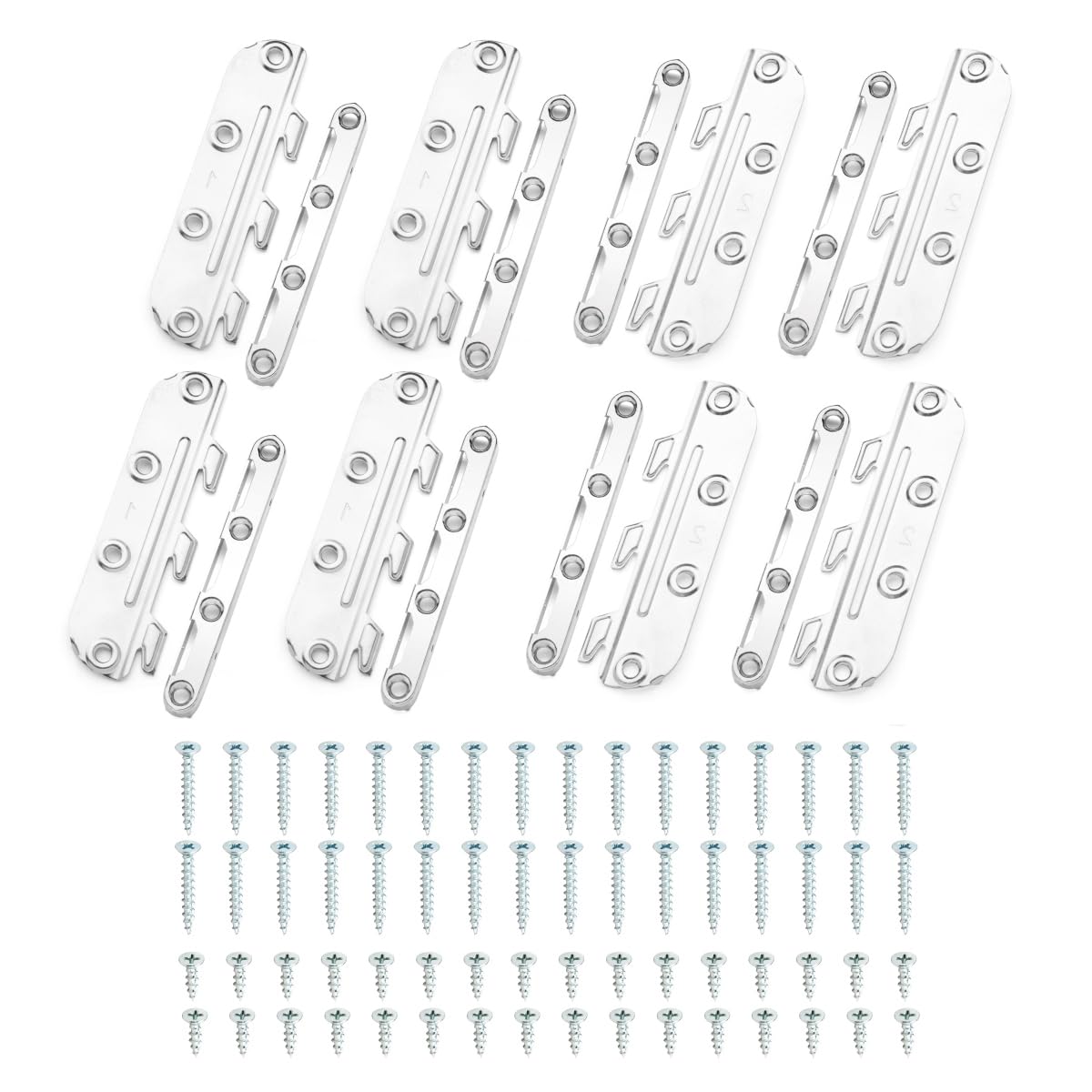 POWERTEC 71425-P2V Surface Mounted Bed Rail Brackets, Bed Frame Fasteners Hardware with Mounting Screws, Bed Rail Hooks for Wood Bed Frame, Set of 8