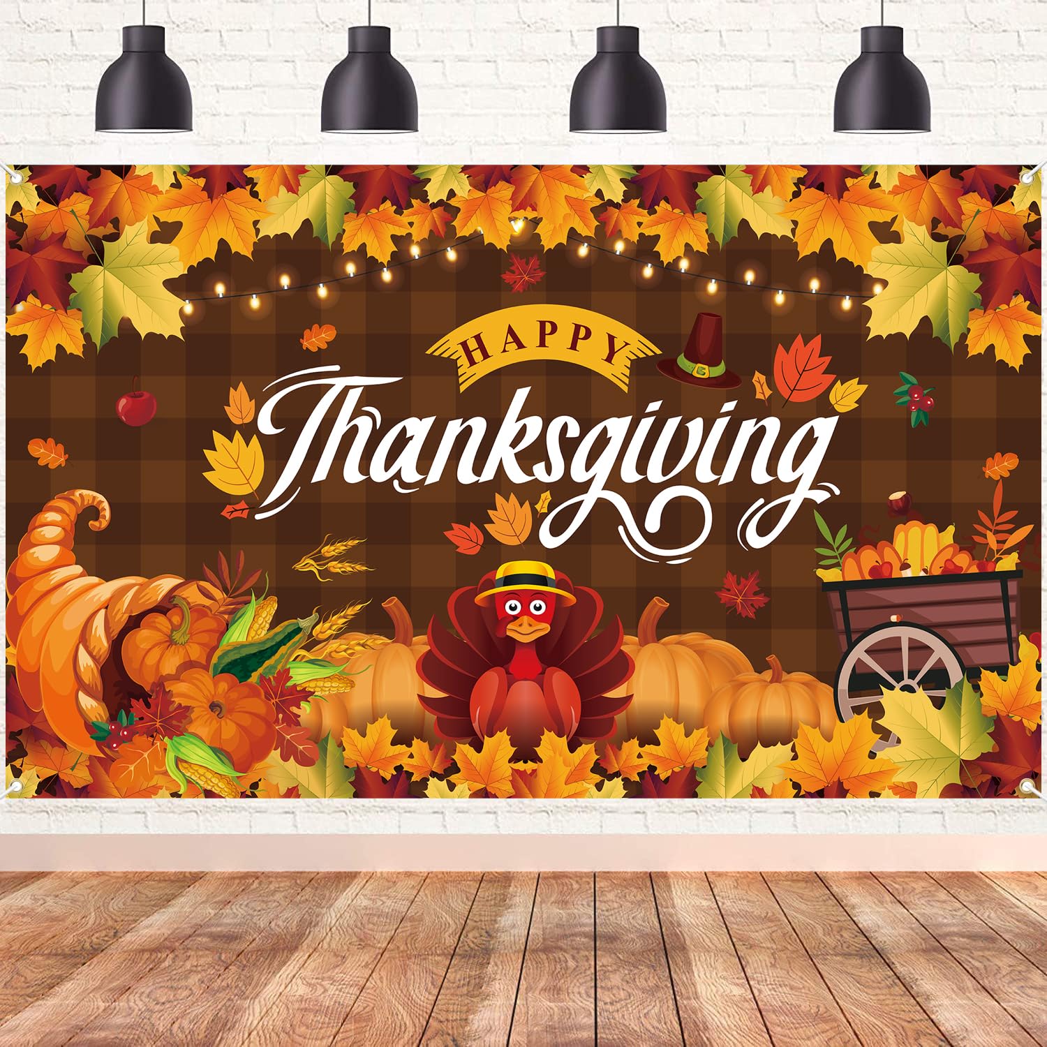 XtraLarge Happy Thanksgiving Banner 72x44 Inch, Happy Thanksgiving Backdrop, Thanksgiving Decorations Banner, Thanksgiving Pumpkin Maple Turkey Wall Banner