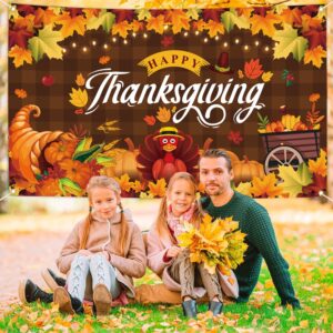 XtraLarge Happy Thanksgiving Banner 72x44 Inch, Happy Thanksgiving Backdrop, Thanksgiving Decorations Banner, Thanksgiving Pumpkin Maple Turkey Wall Banner