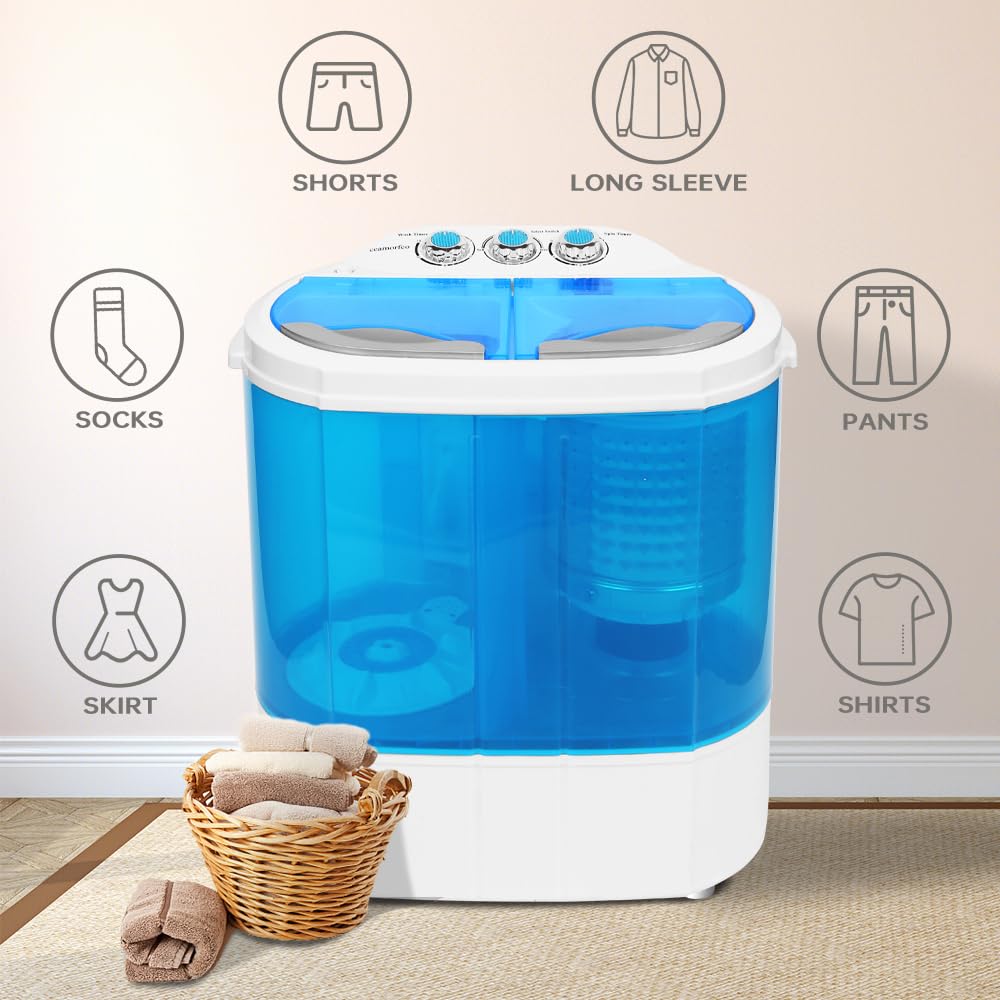 Portable Washer Mini Washing Machine 13lbs Twin Tub Portable Clothes Washing Machines for Laundry, Dorms, College, RV, Camping