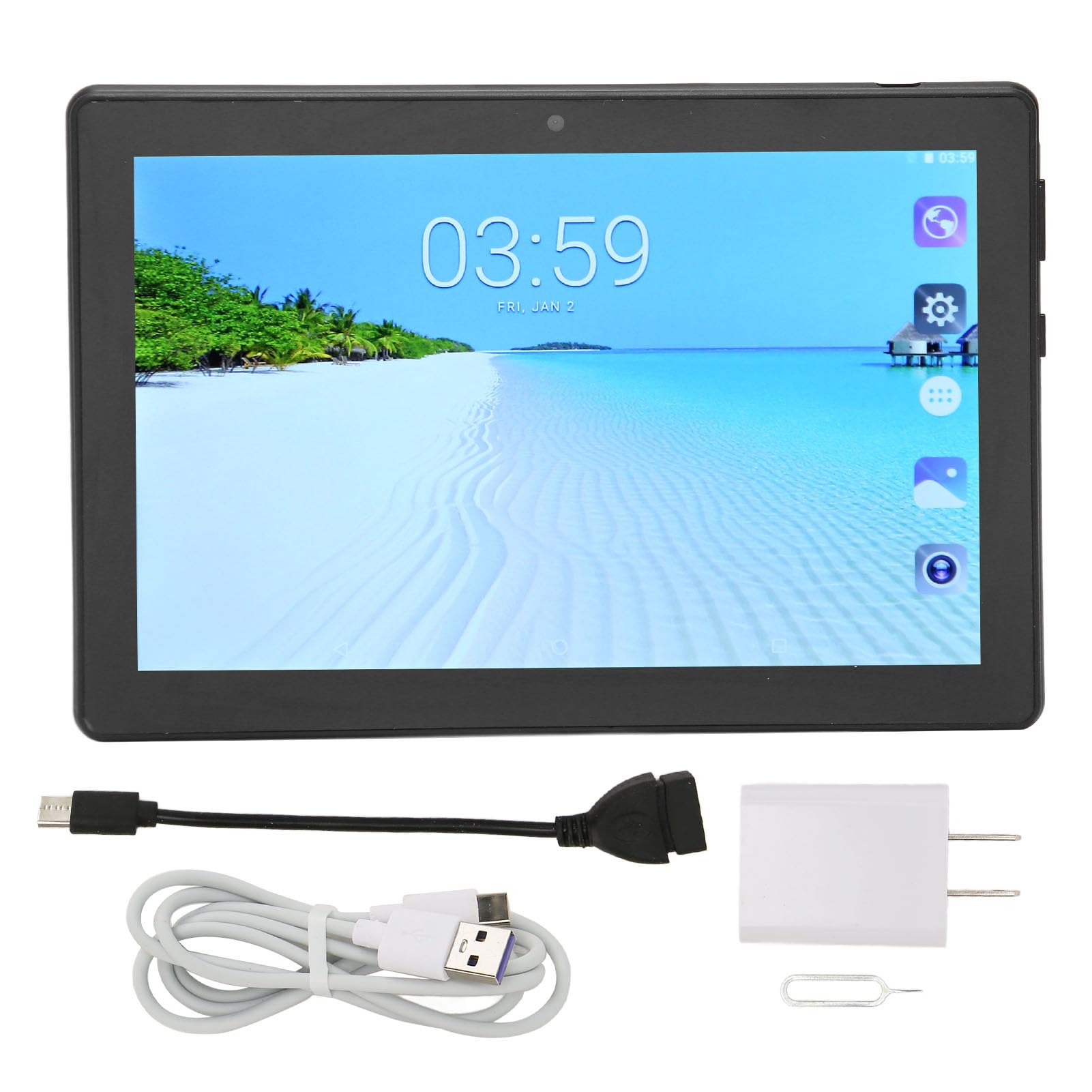 Luqeeg HD Tablet, Octa Core CPU Office Tablet 3 Card Slots 6GB RAM 128GB ROM Travel US Plug 100‑240V (Black)