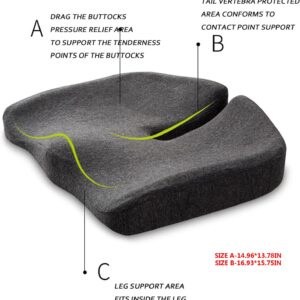 Libiyi Seat Comfort Pro, Libiyi Non-Slip Comfort Cushion Pad, Breathable Memory Foam Seat Cushion, Lumbar Support Pillow, Seat Cushion Pillow Office Chair for relieve Hip and Back Pain (Gray, A)