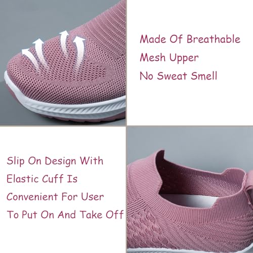 Women's Knitted Mesh Slip On Sock Sneakers,Breathable Upper Lightweight Platform Walking Nursing Shoes with Arch Support for Plantar Fasciitis (Grey,9)