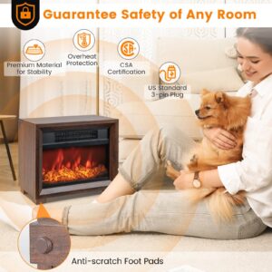 Tangkula Electric Fireplace Heater, 750W Mini Wooden Tabletop Fireplace with Realistic Flame, Safety Protection, 2550 BTU Portable Desktop Fireplace for Apartment, Christmas Decoration (Brown)