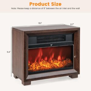 Tangkula Electric Fireplace Heater, 750W Mini Wooden Tabletop Fireplace with Realistic Flame, Safety Protection, 2550 BTU Portable Desktop Fireplace for Apartment, Christmas Decoration (Brown)