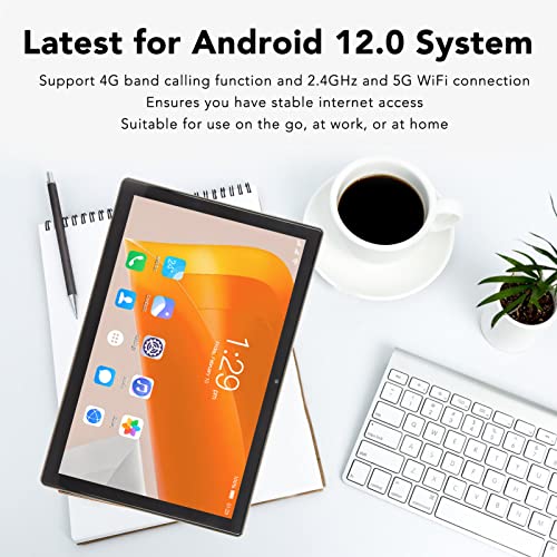 Luqeeg 2 in 1 Tablet, Dual SIM Dual Standby Gold 100‑240V Octa Core CPU 10.1 Inch FHD Tablet 128GB Expandable 4G Calling 5G WiFi for Work (US Plug)