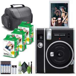 fujifilm instax mini 40 instant camera black vintage bundle with fuji instax mini film 60 sheets + 4 rechargeable batteries and more perfect camera for kids, wedding, birthday or any occasion