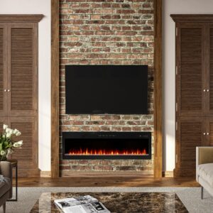 Bridgevine Home 60 inch Recessed and Wall Mounted Electric Fireplace - Modern Touch Screen Fireplace Insert with Adjustable Flame Color and Speed. Includes a Remote Control with Timer.