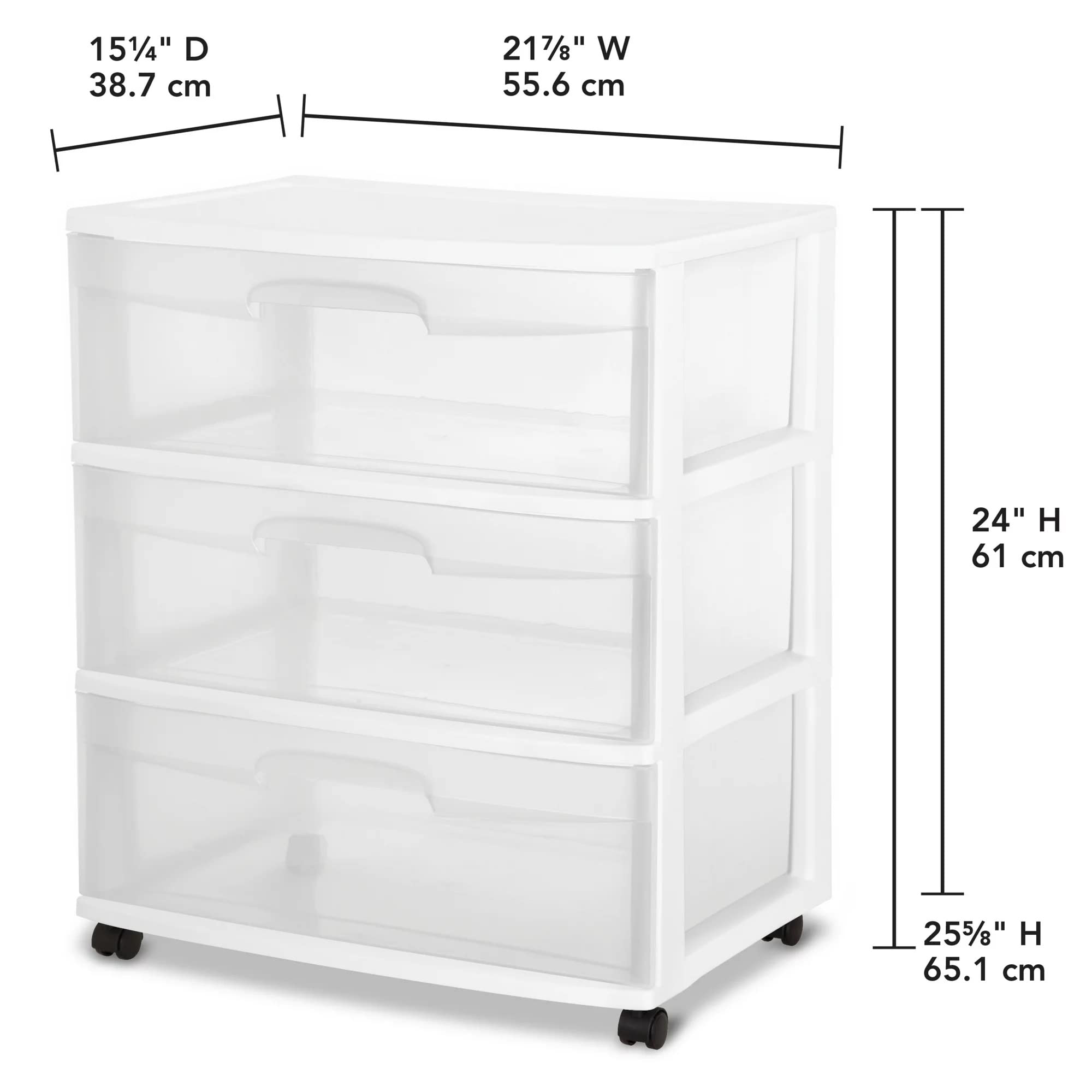 JjoiAs Plastic Storage Drawer Cart, Medium Home Organization Storage Container with 3 Large Clear Drawers With Wheels, White