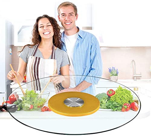 Lazy Susan turntable rotating tray, 10mm tempered glass plate and thicked aluminum alloy bearing, flexible rotation, Silent (Color : Gold, Size : 60cm/23.5in)