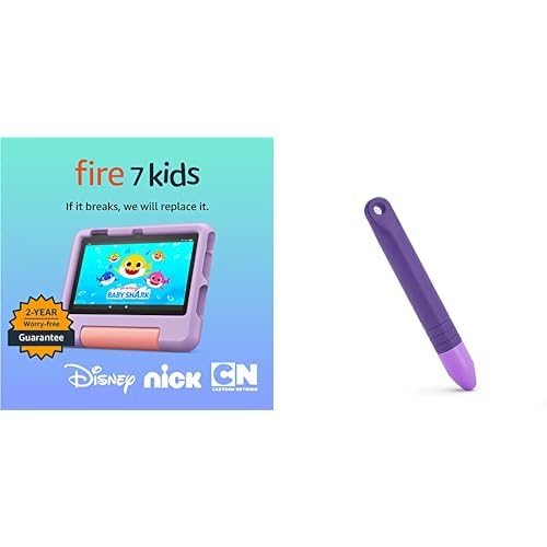 Fire 7 Kids Tablet (16GB, Purple) + Kids Stylus