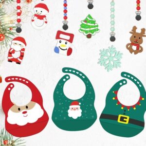 SAORI Corp. Silicone Feeding Bibs |Silicone Bib, Unisex, Storage Pocket | Dishwasher Safe Waterproof Adjustable. Flexibles(Santa)