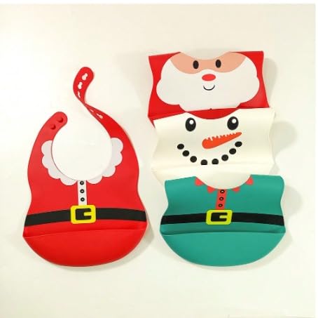 SAORI Corp. Silicone Feeding Bibs |Silicone Bib, Unisex, Storage Pocket | Dishwasher Safe Waterproof Adjustable. Flexibles(Santa)