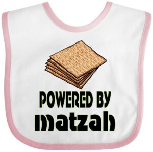 inktastic funny passover powered by matzah baby bib white and pink 42c90