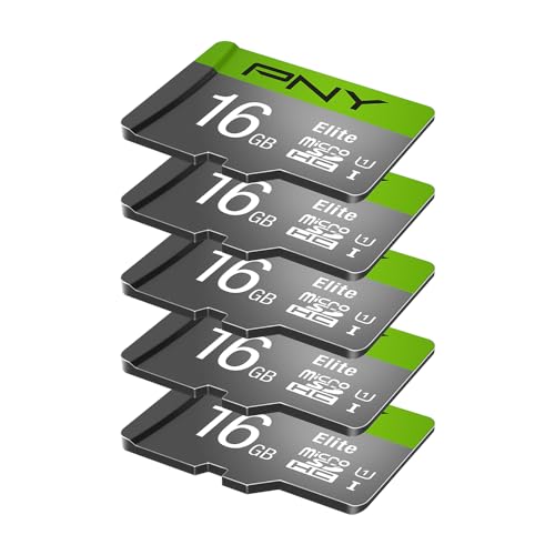 PNY 16GB Elite Class 10 U1 microSDHC Flash Memory Card 5-Pack - 85MB/s, Class 10, U1, Full HD, UHS-I, Micro SD