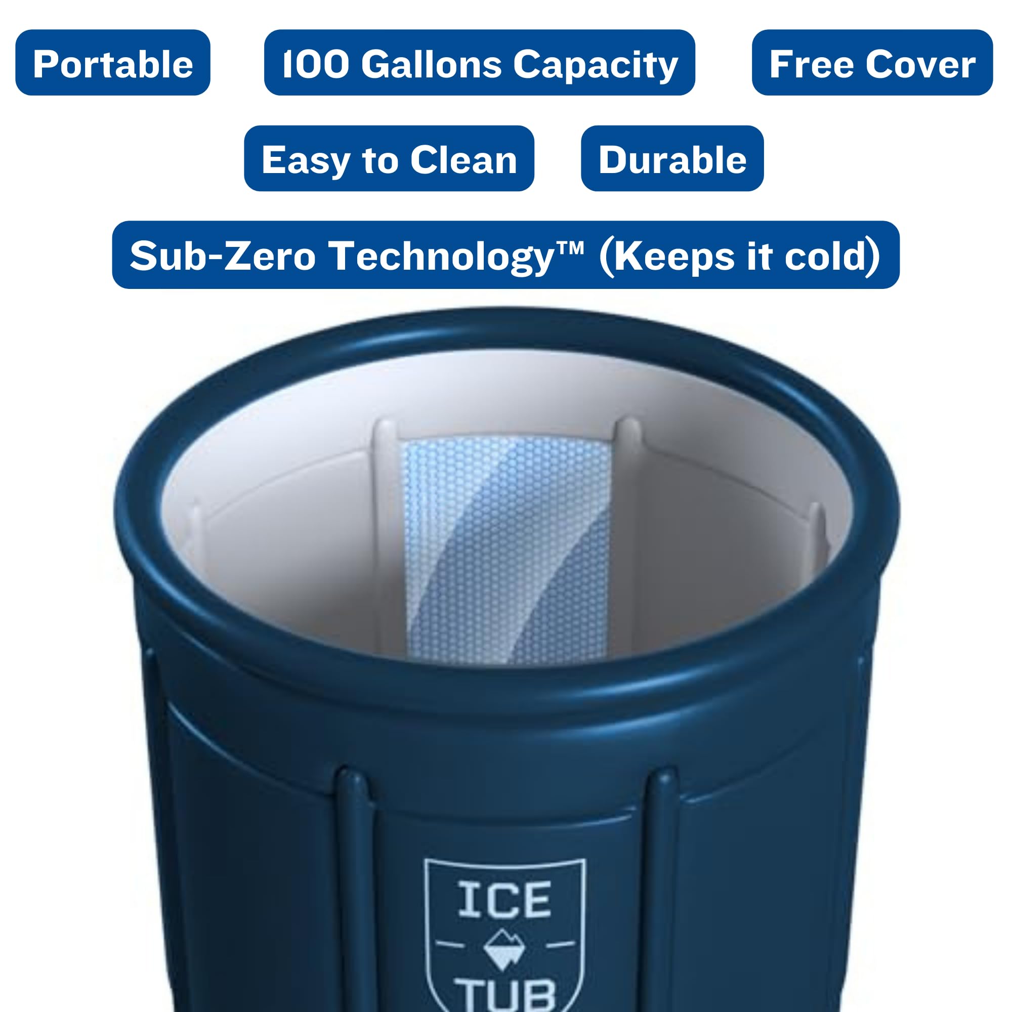 ICE TUB Portable Ice Bath for Athletes with Lid, Pump, Manual, and Anti-Leak Materials: 100 Gallons Cold Water Therapy Tub for Indoors and Outdoors, 5 Layer Cold Plunge Pool