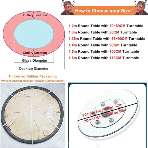 EMENAR 24-40in Heavy Duty Rotating Tray Kitchen Lazy Susan Turntable Rotatable Tempered Glass Serving Plate For Family Dinners Birthday Parties (Size : 70cm/27in)