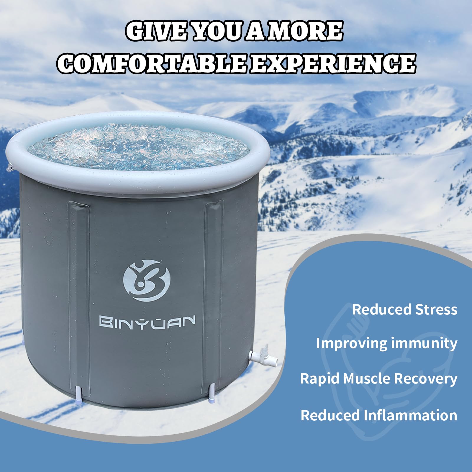 BINYUAN Ice Bath Tub for Athletes Portable Cold Plunge Tub Ice Bath Cold Plunge Tub Outdoor Ice Barrel Ice Bath Tub For Adults Cold Therapy Tub for Recovery Black (29.5"Φ x 26.8"H)