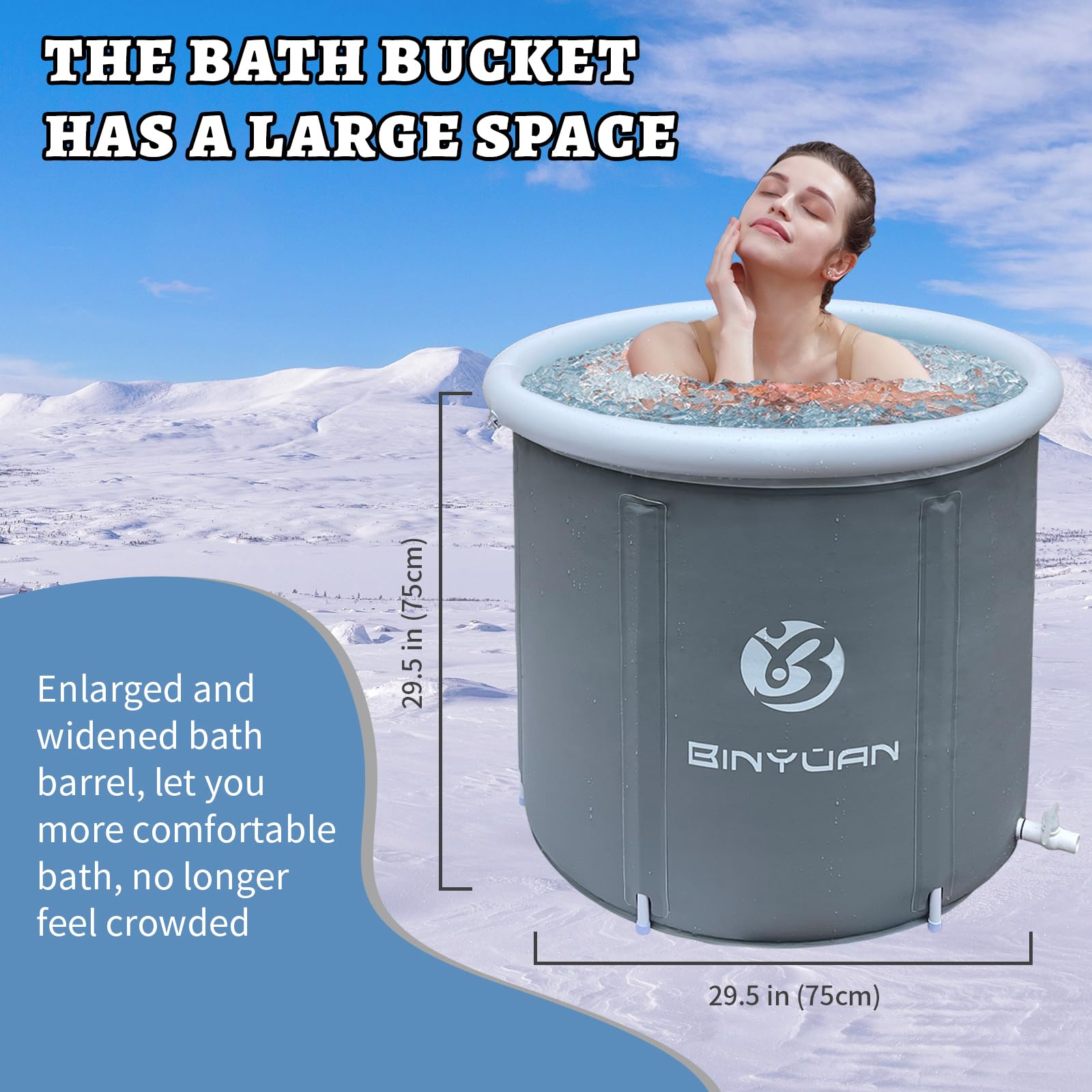 BINYUAN Ice Bath Tub for Athletes Portable Cold Plunge Tub Ice Bath Cold Plunge Tub Outdoor Ice Barrel Ice Bath Tub For Adults Cold Therapy Tub for Recovery Black (29.5"Φ x 26.8"H)