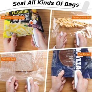 Mini Bag Sealer, Portable Sealing Bags Machine, Handheld Heat Food Vacuum Sealer Machine with Cutter and Hook for Snack, Plastic Bags, Storage, Potato Chip Cookie Bags (White)