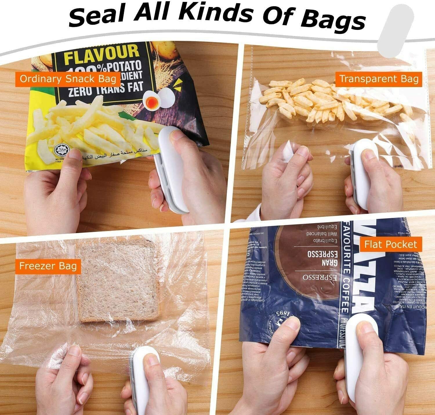 Mini Bag Sealer, Portable Sealing Bags Machine, Handheld Heat Food Vacuum Sealer Machine with Cutter and Hook for Snack, Plastic Bags, Storage, Potato Chip Cookie Bags (White)