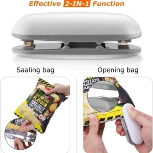 Mini Bag Sealer, Portable Sealing Bags Machine, Handheld Heat Food Vacuum Sealer Machine with Cutter and Hook for Snack, Plastic Bags, Storage, Potato Chip Cookie Bags (White)