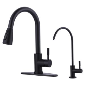 black kitchen faucet and water filter faucet combo, wowow stainless steel kitchen sink faucet with drinking water faucet for reverse osmosis or water filtration system, matte black