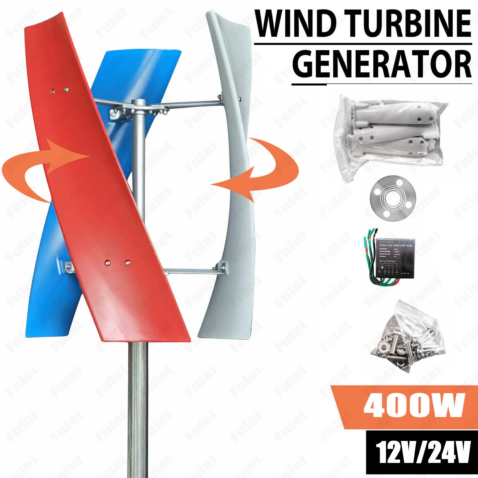 TFCFL 400W DC 12V Wind Generator Vertical Generator Windmill Permanent Magnet Generator 12V DC 3-Blades Helix Wind Turbine Generator Vertical Axis Wind Power IP67 (12, Volts)