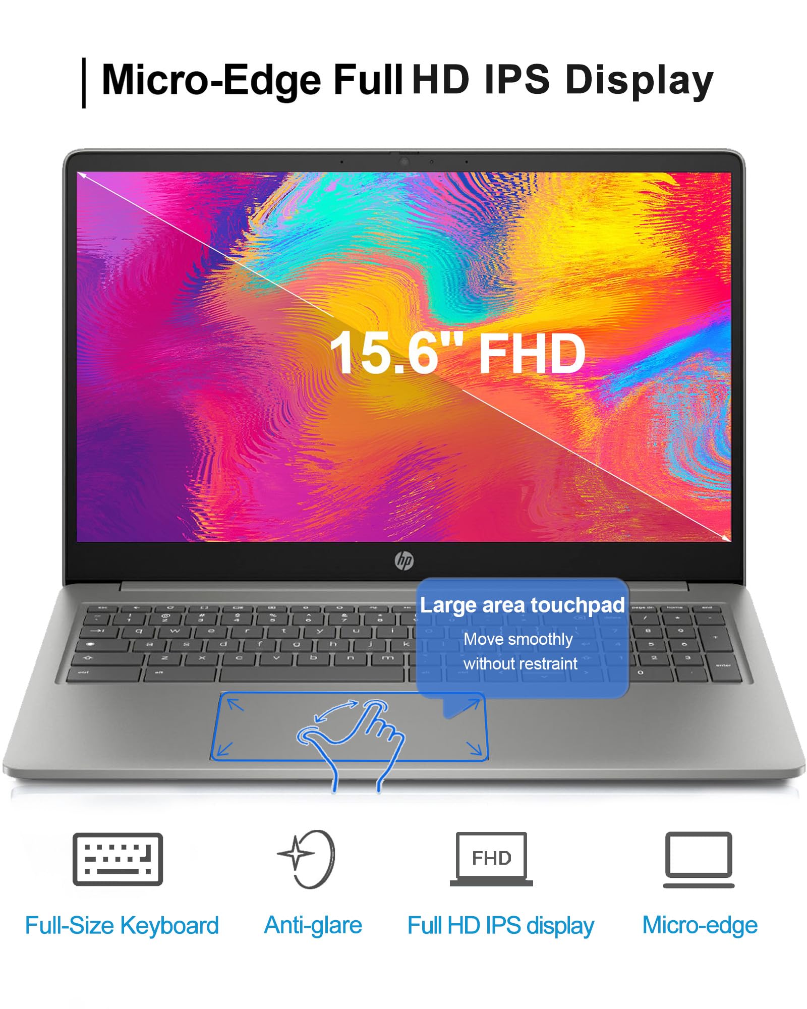 hp 2023 Newest Chromebook Laptop for Student & Business, 15.6" FHD IPS Display, 8GB LPDDR5 RAM, 128GB UFS, 8-Core Intel i3 N305, Intel UHD Graphics, Fast Charge, Long Battery Life, WiFi, Chrome OS