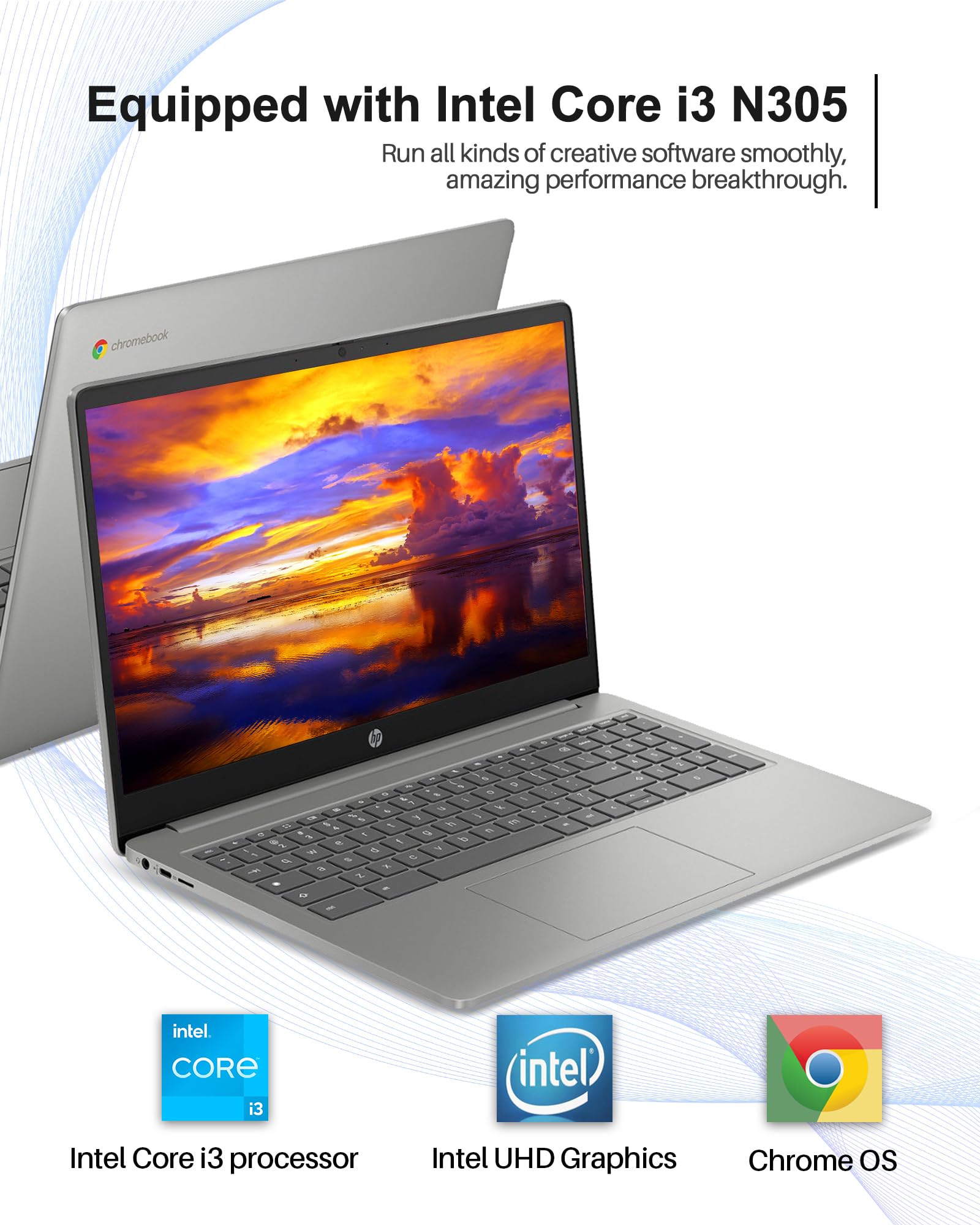 hp 2023 Newest Chromebook Laptop for Student & Business, 15.6" FHD IPS Display, 8GB LPDDR5 RAM, 128GB UFS, 8-Core Intel i3 N305, Intel UHD Graphics, Fast Charge, Long Battery Life, WiFi, Chrome OS