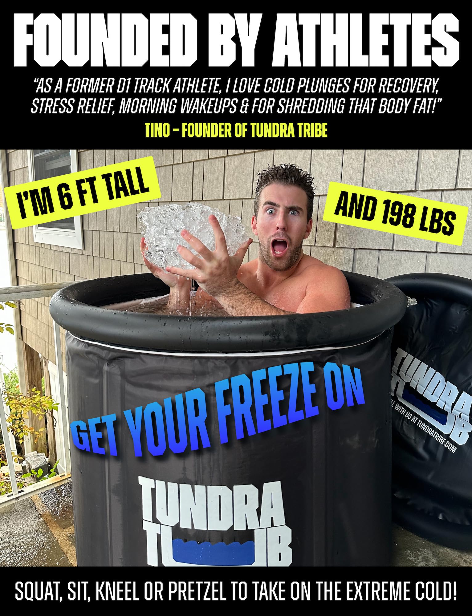 TUNDRA TUB XL Cold Plunge - 115 Gallon Ice Bath for Athletes & Recovery | Cold Therapy Pod includes Cover, Travel Bag, Ice Pack, Pump, Thermometer & Beanie | Recover & Boost Energy | USA Based (TTXL1)