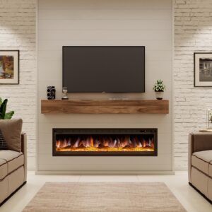 AMERLIFE 60" Electric Fireplace Inserts Recessed and Wall Mounted with Remote Control, Fireplace Heaters for Indoor Use with Timer, 12 Adjustable Flame Colors and Brightness, Log & Crystal, Black