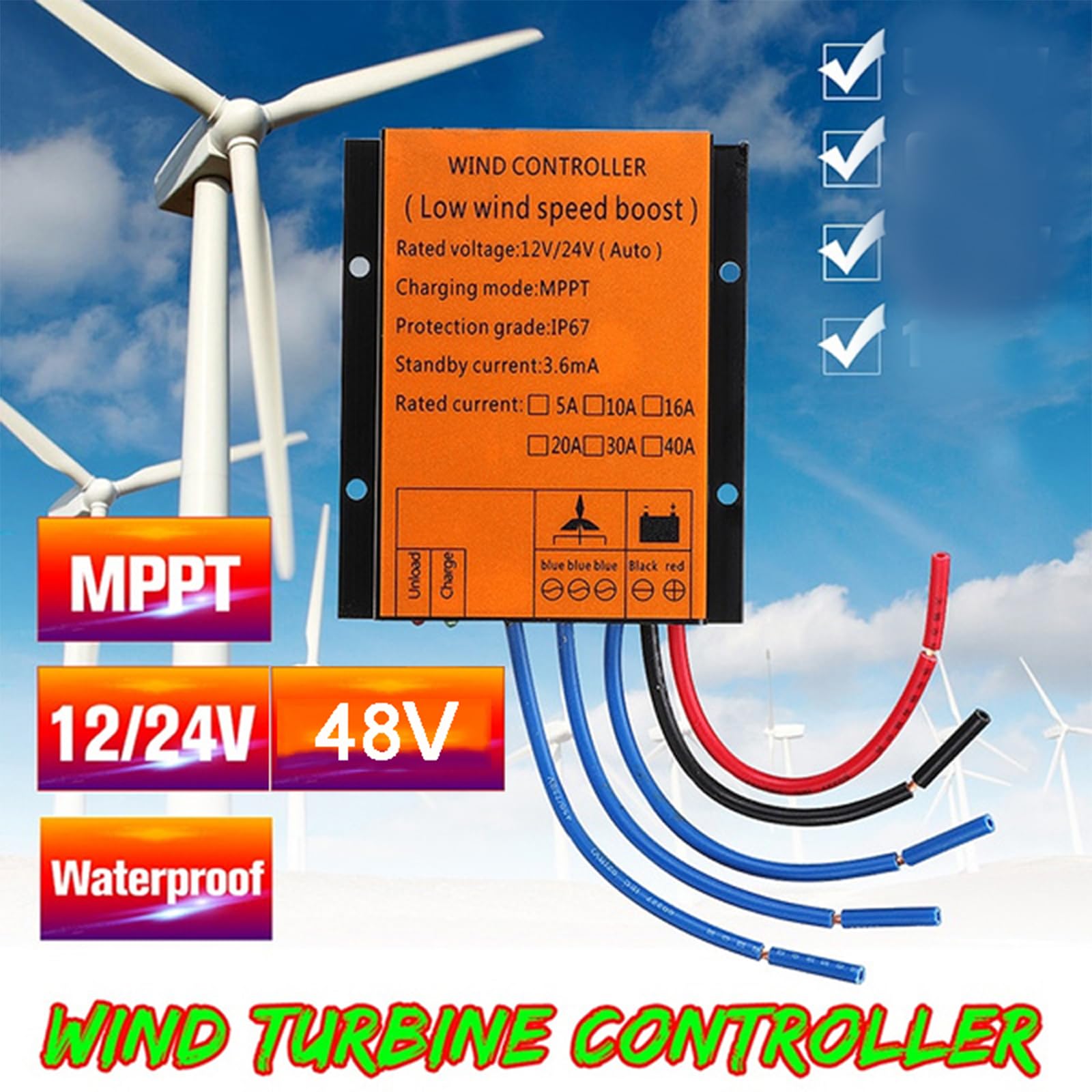 100W-3000W MPPT Wind Turbine Charge Controller, 12V 24V AUTO 48V Water Proof Regulator for Small Windmill Generator,220v