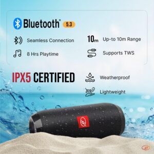 WALLA SOUND Bluetooth Speaker & FM Radio - IPX5 Waterproof Portable Wireless Speaker with BT 5.3, Stereo Sound, Micro SD Card MP3 Player, TWS Pairing & Built-in Mic for Home, Outdoors, Travel