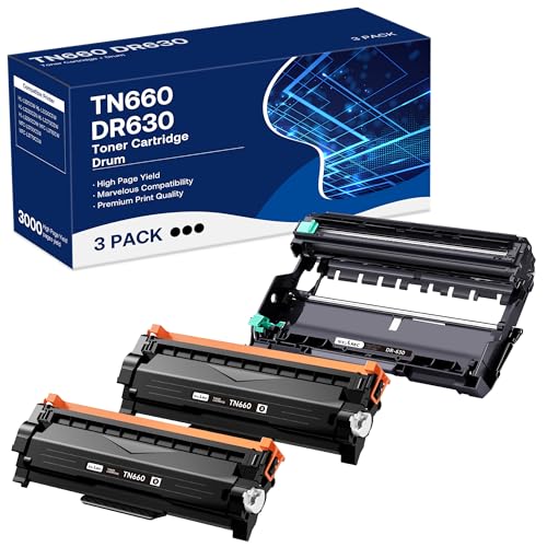 WEAREC Compatible Toner Cartridge & Drum Unit Replacement for Brother TN660 TN-660 TN630 DR630 Work with HL-L2300D HL-L2360DW DCP-L2520DW MFC-L2700DW MFC-L2740DW Printer (Black, 3 Pack)