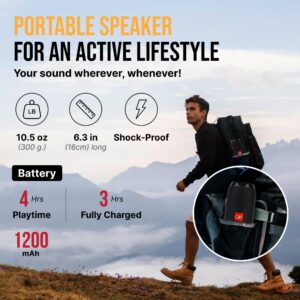 WALLA SOUND Bluetooth Speaker & FM Radio - IPX5 Waterproof Portable Wireless Speaker with BT 5.3, Stereo Sound, Micro SD Card MP3 Player, TWS Pairing & Built-in Mic for Home, Outdoors, Travel