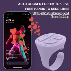 SOFAMIRI TikTok Scrolling Ring Remote Control Kindle App Page Turner Bluetooth Media Button Remote Selfie TIK Tok Scrolling Ring for iPhone iPad iOS Android (D02, Purple)