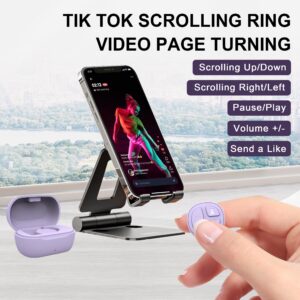 SOFAMIRI TikTok Scrolling Ring Remote Control Kindle App Page Turner Bluetooth Media Button Remote Selfie TIK Tok Scrolling Ring for iPhone iPad iOS Android (D02, Purple)