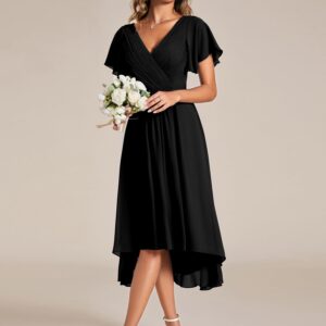 Ever-Pretty Women's Chiffon V-Neck Short Wedding Guest Dress with Ruffled Sleeves Black US12