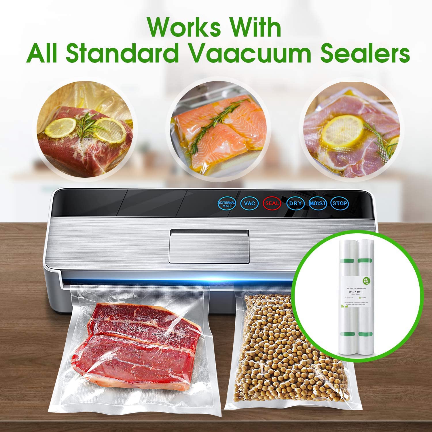 VSDK Vacuum Sealer Bags, 2 Rolls Thicker Heavy-Duty Commercial Quality Textured Vacuum Seal Bags