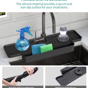 Silicone Faucet Splash Guard Kitchen Sink Splash Guard Upgraded Faucet Water Catcher Tray - 15.75” x 5.5''x2” - Sink Sponge Holder for Kitchen, Bathroom(Black)