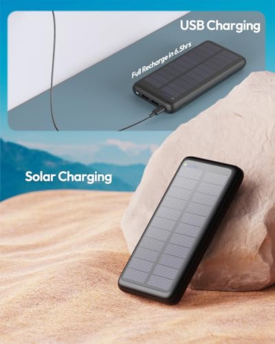 Hiluckey Solar Charger 27000mAh Power Bank USB C Portable Solar Charger with 3 USB Ports 5V/3A Fast Charging External Battery Pack for Cell Phone Tablet