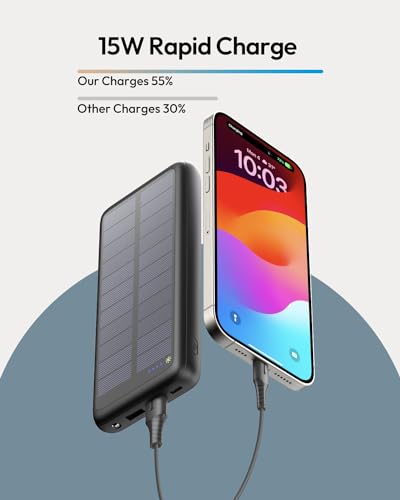 Hiluckey Solar Charger 27000mAh Power Bank USB C Portable Solar Charger with 3 USB Ports 5V/3A Fast Charging External Battery Pack for Cell Phone Tablet