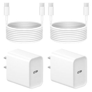 iphone 15 charger fast charging - 2 pack 20w usb c wall charger block with 6ft type c cable for iphone 15/15 pro/15 pro max, ipad pro, air 5/4, 10th, samsung galaxy and android phone