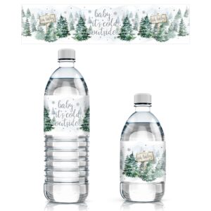 baby it's cold outside winter baby shower water bottle labels, waterproof stickers for water bottles - 24 count